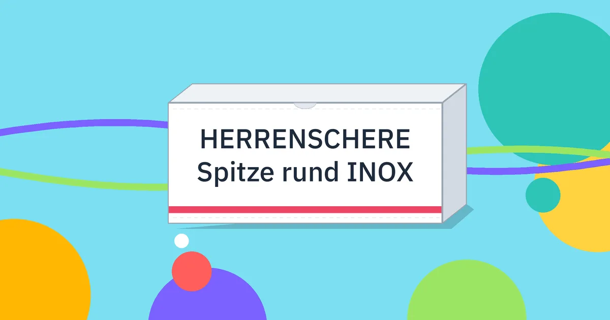 Symbolbild: Packung mit der Aufschrift HERRENSCHERE Spitze rund INOX (PZN 12364977) – Verfügbarkeit und Bezug in Apotheken in Frankfurt am Main