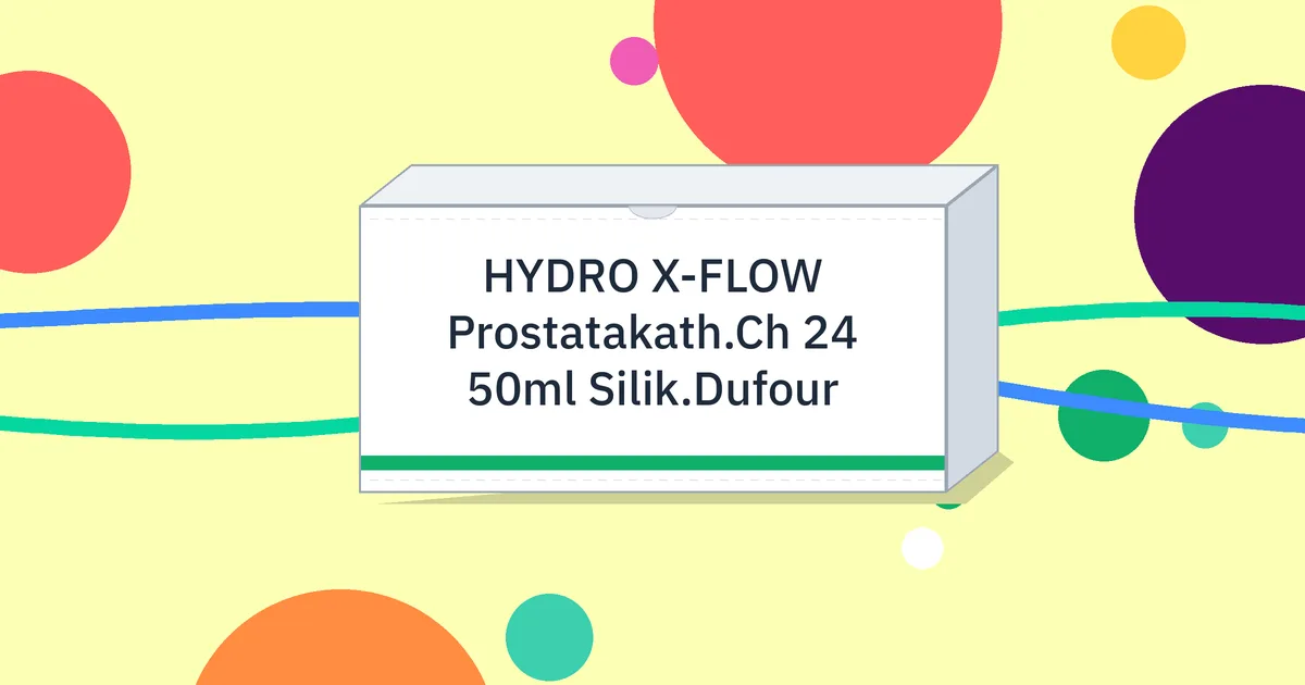 Symbolbild: Packung mit der Aufschrift HYDRO X-FLOW Prostatakath.Ch 24 50ml Silik.Dufour (PZN 17508719) – Verfügbarkeit und Bezug in Apotheken in Frankfurt am Main