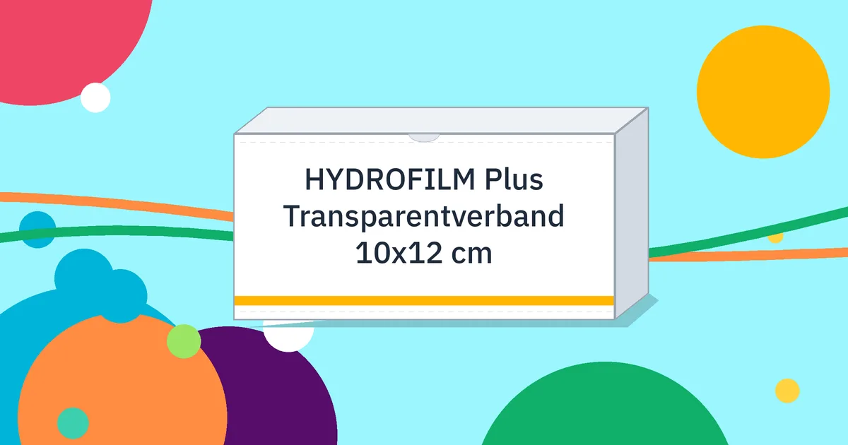 Symbolbild: Packung mit der Aufschrift HYDROFILM Plus Transparentverband 10x12 cm (PZN 00929606) – Verfügbarkeit und Bezug in Apotheken in Frankfurt am Main