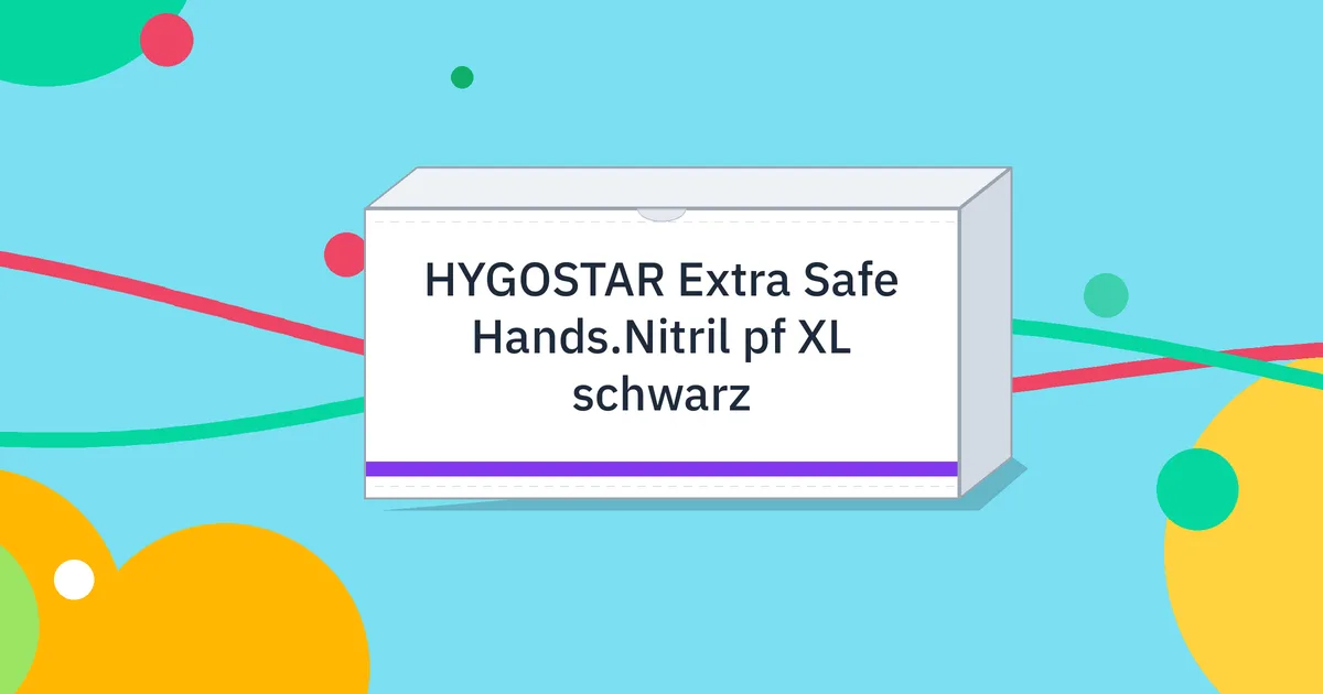 Symbolbild: Packung mit der Aufschrift HYGOSTAR Extra Safe Hands.Nitril pf XL schwarz (PZN 20772561) – Verfügbarkeit und Bezug in Apotheken in Frankfurt am Main