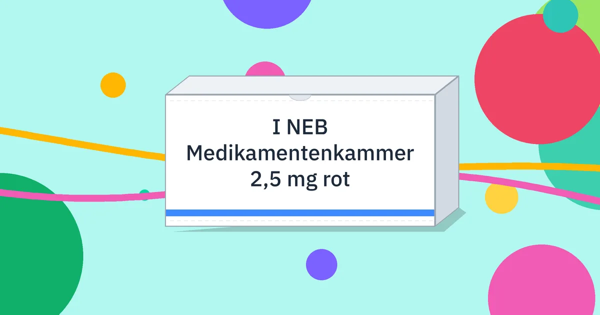 Symbolbild: Packung mit der Aufschrift I NEB Medikamentenkammer 2,5 mg rot (PZN 16509786) – Verfügbarkeit und Bezug in Apotheken in Frankfurt am Main