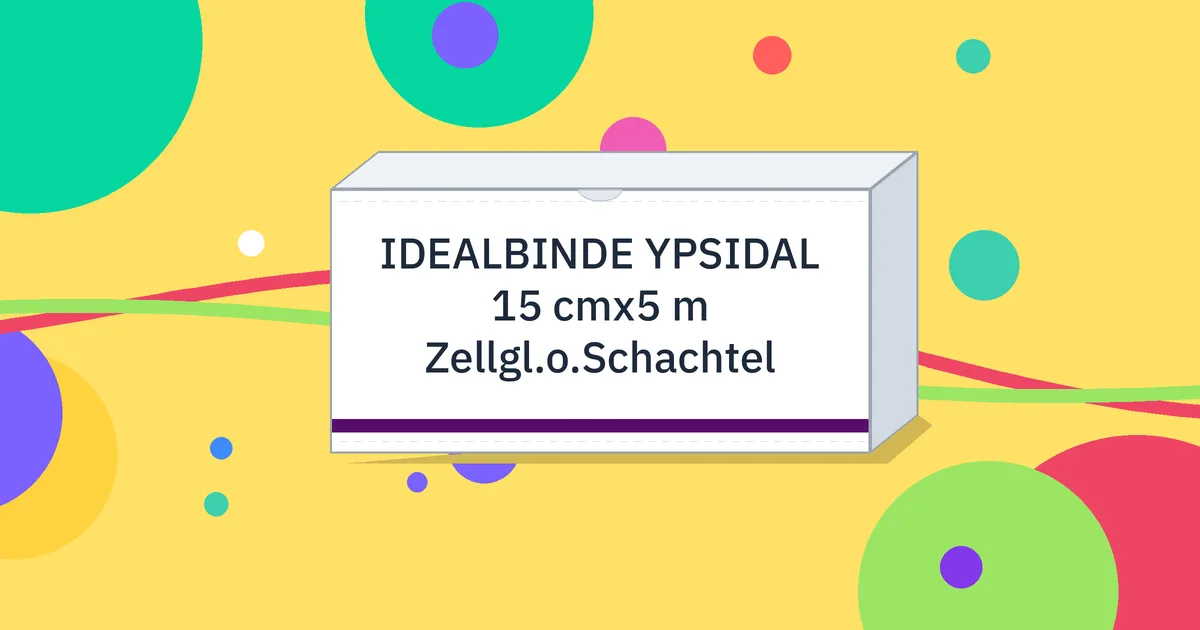 Symbolbild: Packung mit der Aufschrift IDEALBINDE YPSIDAL 15 cmx5 m Zellgl.o.Schachtel (PZN 03307756) – Verfügbarkeit und Bezug in Apotheken in Frankfurt am Main