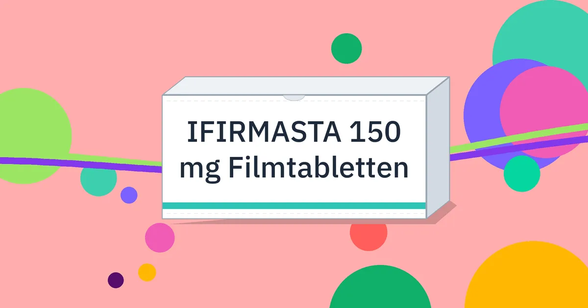 Symbolbild: Packung mit der Aufschrift IFIRMASTA 150 mg Filmtabletten (PZN 09726388) – Verfügbarkeit und Bezug in Apotheken in Frankfurt am Main