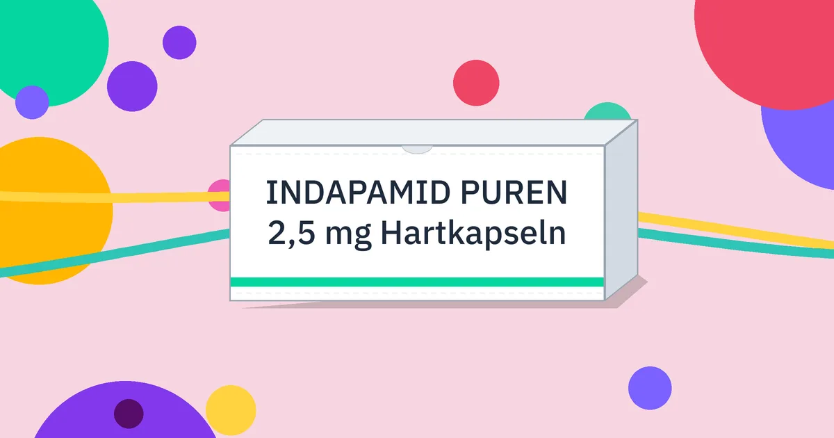 Symbolbild: Packung mit der Aufschrift INDAPAMID PUREN 2,5 mg Hartkapseln (PZN 11355203) – Verfügbarkeit und Bezug in Apotheken in Frankfurt am Main