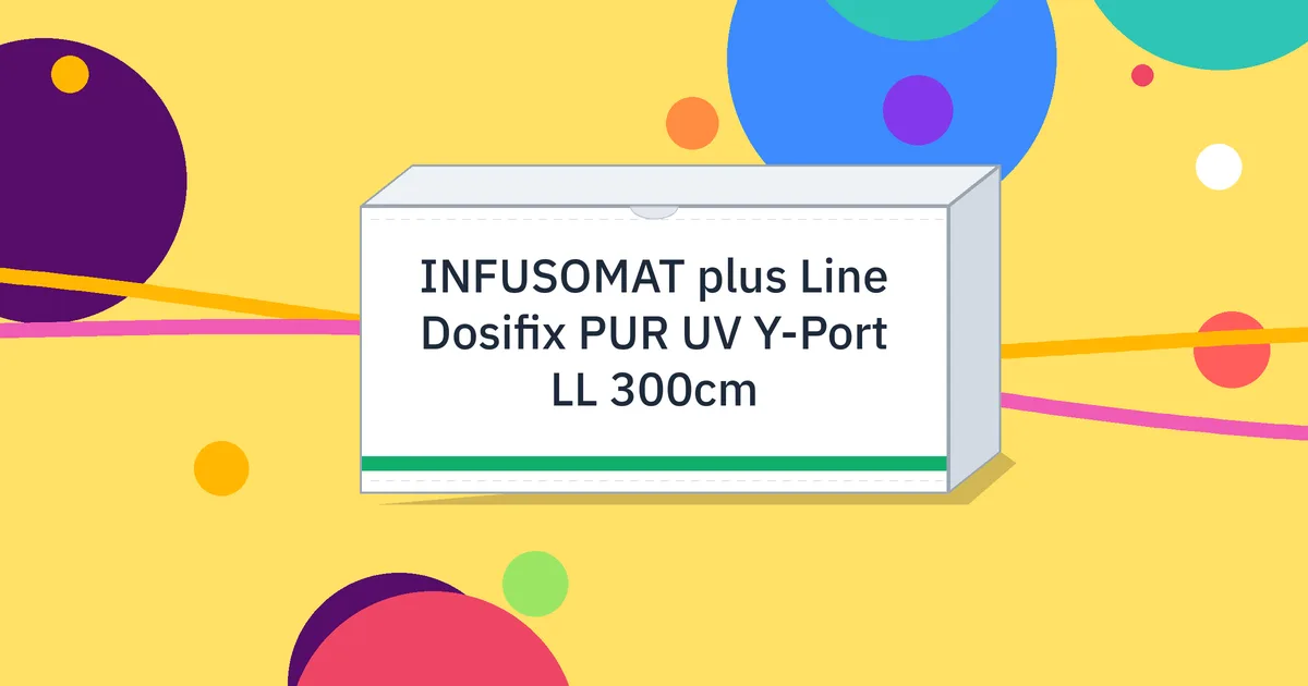 Symbolbild: Packung mit der Aufschrift INFUSOMAT plus Line Dosifix PUR UV Y-Port LL 300cm (PZN 18059850) – Verfügbarkeit und Bezug in Apotheken in Frankfurt am Main