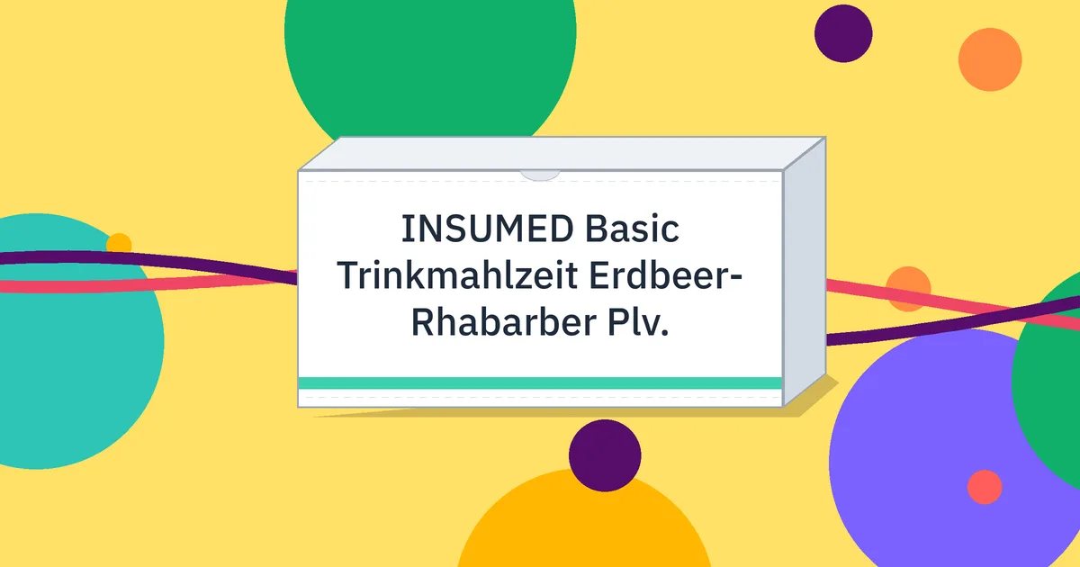 Symbolbild: Packung mit der Aufschrift INSUMED Basic Trinkmahlzeit Erdbeer-Rhabarber Plv. (PZN 16655619) – Verfügbarkeit und Bezug in Apotheken in Frankfurt am Main