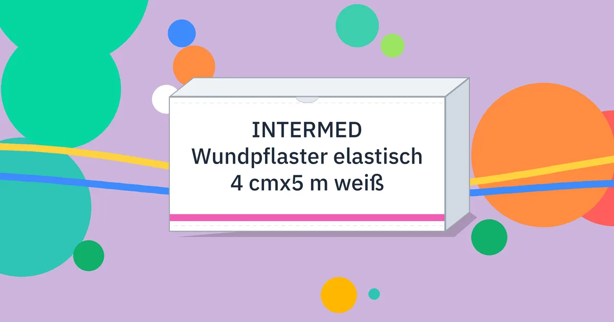 Symbolbild: Packung mit der Aufschrift INTERMED Wundpflaster elastisch 4 cmx5 m weiß (PZN 02671000) – Verfügbarkeit und Bezug in Apotheken in Frankfurt am Main