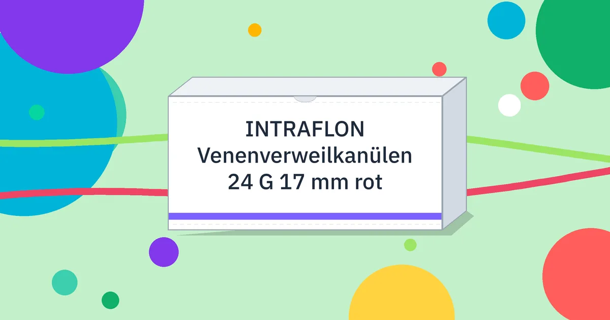 Symbolbild: Packung mit der Aufschrift INTRAFLON Venenverweilkanülen 24 G 17 mm rot (PZN 19367482) – Verfügbarkeit und Bezug in Apotheken in Frankfurt am Main