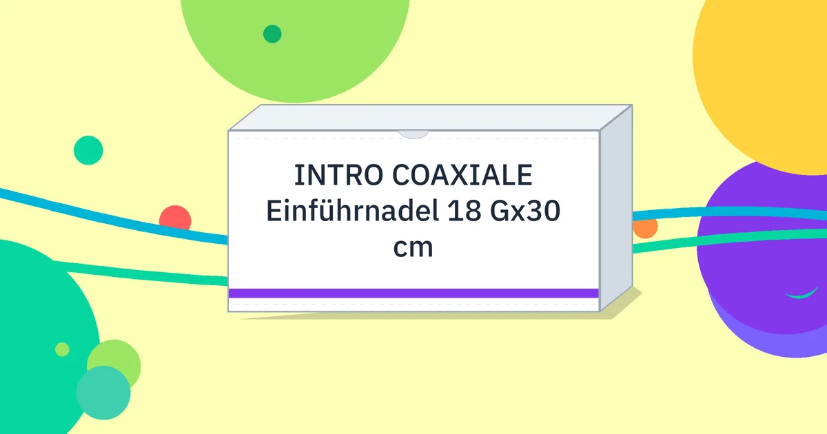 Symbolbild: Packung mit der Aufschrift INTRO COAXIALE Einführnadel 18 Gx30 cm (PZN 16918941) – Verfügbarkeit und Bezug in Apotheken in Frankfurt am Main