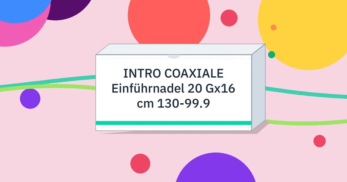 Symbolbild: Packung mit der Aufschrift INTRO COAXIALE Einführnadel 20 Gx16 cm 130-99.9 (PZN 16946357) – Verfügbarkeit und Bezug in Apotheken in Frankfurt am Main