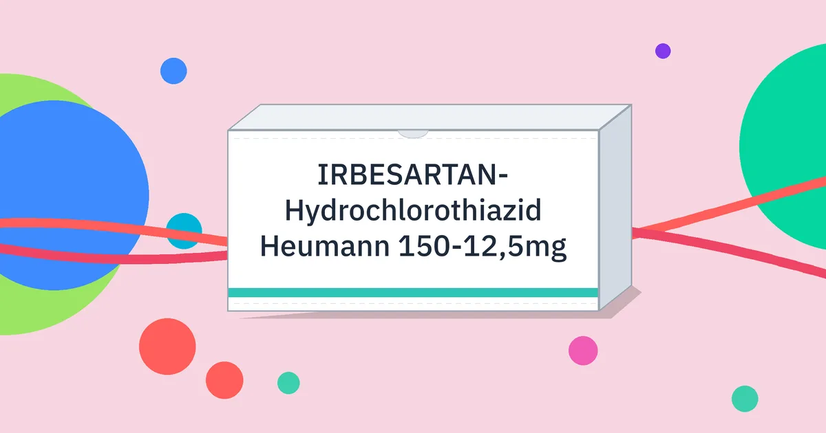 Symbolbild: Packung mit der Aufschrift IRBESARTAN-Hydrochlorothiazid Heumann 150-12,5mg (PZN 19129759) – Verfügbarkeit und Bezug in Apotheken in Frankfurt am Main