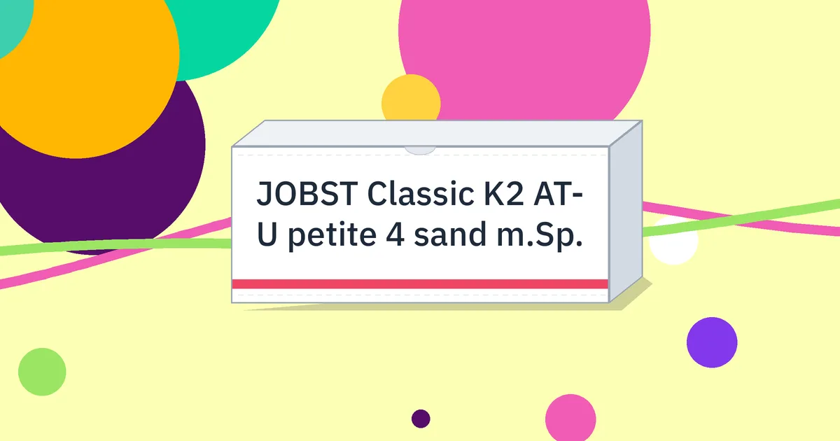 Symbolbild: Packung mit der Aufschrift JOBST Classic K2 AT-U petite 4 sand m.Sp. (PZN 13068175) – Verfügbarkeit und Bezug in Apotheken in Frankfurt am Main