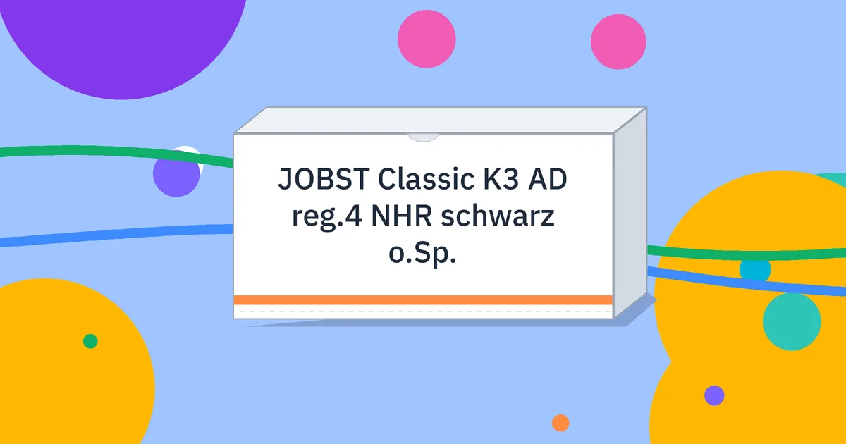 Symbolbild: Packung mit der Aufschrift JOBST Classic K3 AD reg.4 NHR schwarz o.Sp. (PZN 13071289) – Verfügbarkeit und Bezug in Apotheken in Frankfurt am Main