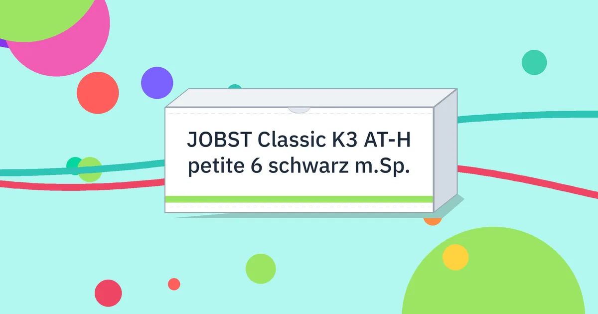 Symbolbild: Packung mit der Aufschrift JOBST Classic K3 AT-H petite 6 schwarz m.Sp. (PZN 13076861) – Verfügbarkeit und Bezug in Apotheken in Frankfurt am Main