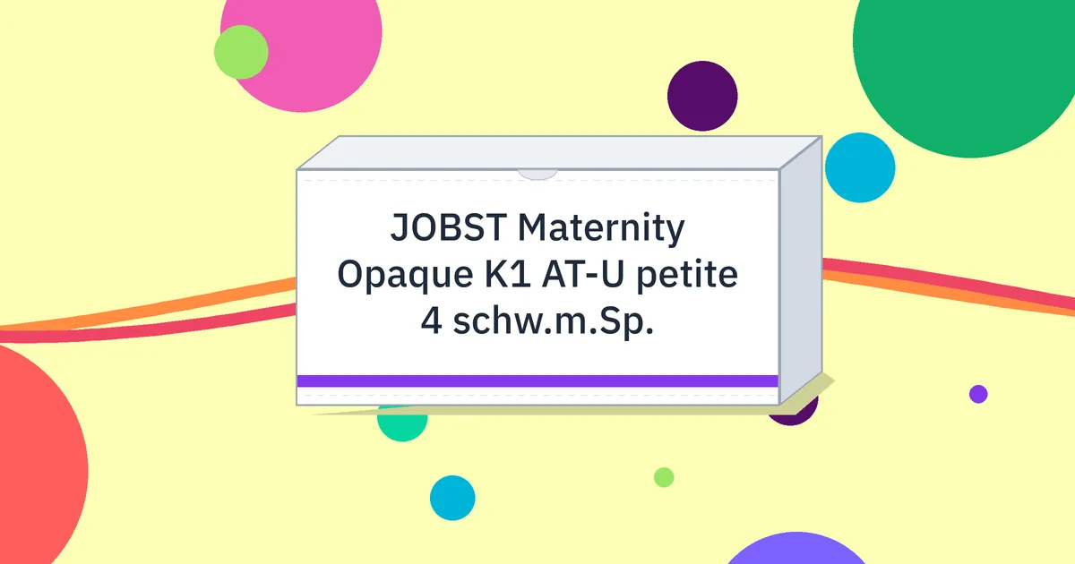 Symbolbild: Packung mit der Aufschrift JOBST Maternity Opaque K1 AT-U petite 4 schw.m.Sp. (PZN 15853079) – Verfügbarkeit und Bezug in Apotheken in Frankfurt am Main