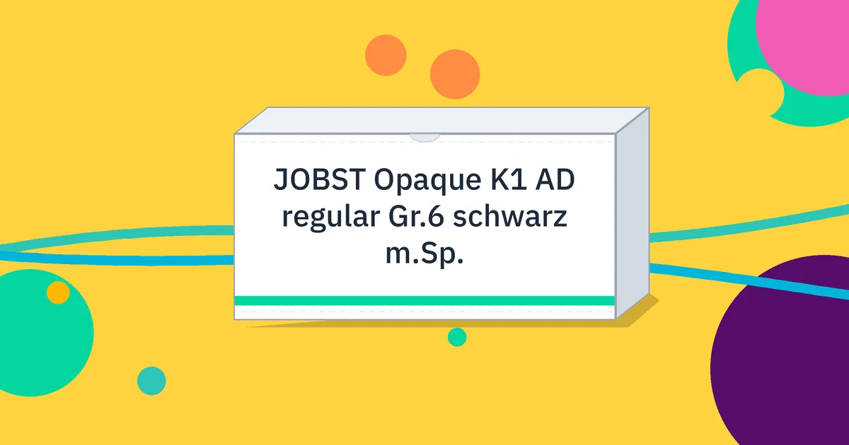 Symbolbild: Packung mit der Aufschrift JOBST Opaque K1 AD regular Gr.6 schwarz m.Sp. (PZN 13082181) – Verfügbarkeit und Bezug in Apotheken in Frankfurt am Main