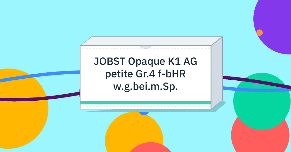 Symbolbild: Packung mit der Aufschrift JOBST Opaque K1 AG petite Gr.4 f-bHR w.g.bei.m.Sp. (PZN 16269112) – Verfügbarkeit und Bezug in Apotheken in Frankfurt am Main