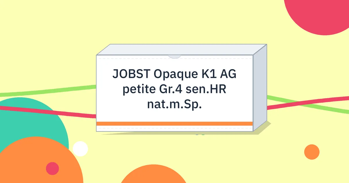 Symbolbild: Packung mit der Aufschrift JOBST Opaque K1 AG petite Gr.4 sen.HR nat.m.Sp. (PZN 13085653) – Verfügbarkeit und Bezug in Apotheken in Frankfurt am Main