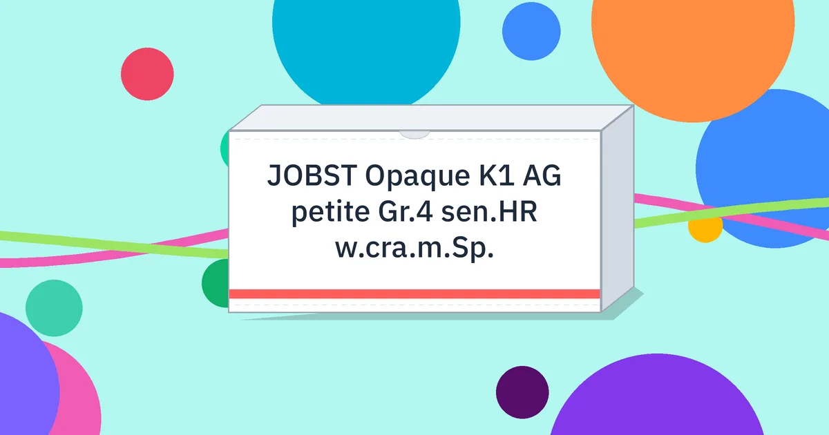 Symbolbild: Packung mit der Aufschrift JOBST Opaque K1 AG petite Gr.4 sen.HR w.cra.m.Sp. (PZN 13086032) – Verfügbarkeit und Bezug in Apotheken in Frankfurt am Main