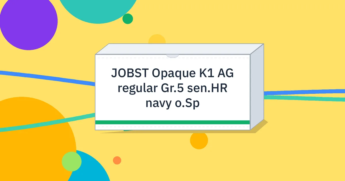 Symbolbild: Packung mit der Aufschrift JOBST Opaque K1 AG regular Gr.5 sen.HR navy o.Sp (PZN 13096059) – Verfügbarkeit und Bezug in Apotheken in Frankfurt am Main