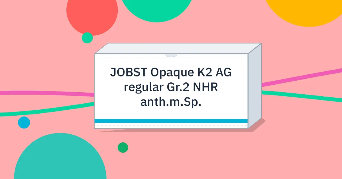 Symbolbild: Packung mit der Aufschrift JOBST Opaque K2 AG regular Gr.2 NHR anth.m.Sp. (PZN 16279642) – Verfügbarkeit und Bezug in Apotheken in Frankfurt am Main
