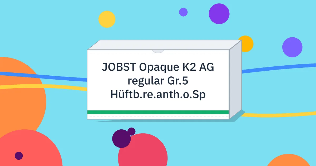 Symbolbild: Packung mit der Aufschrift JOBST Opaque K2 AG regular Gr.5 Hüftb.re.anth.o.Sp (PZN 16287564) – Verfügbarkeit und Bezug in Apotheken in Frankfurt am Main
