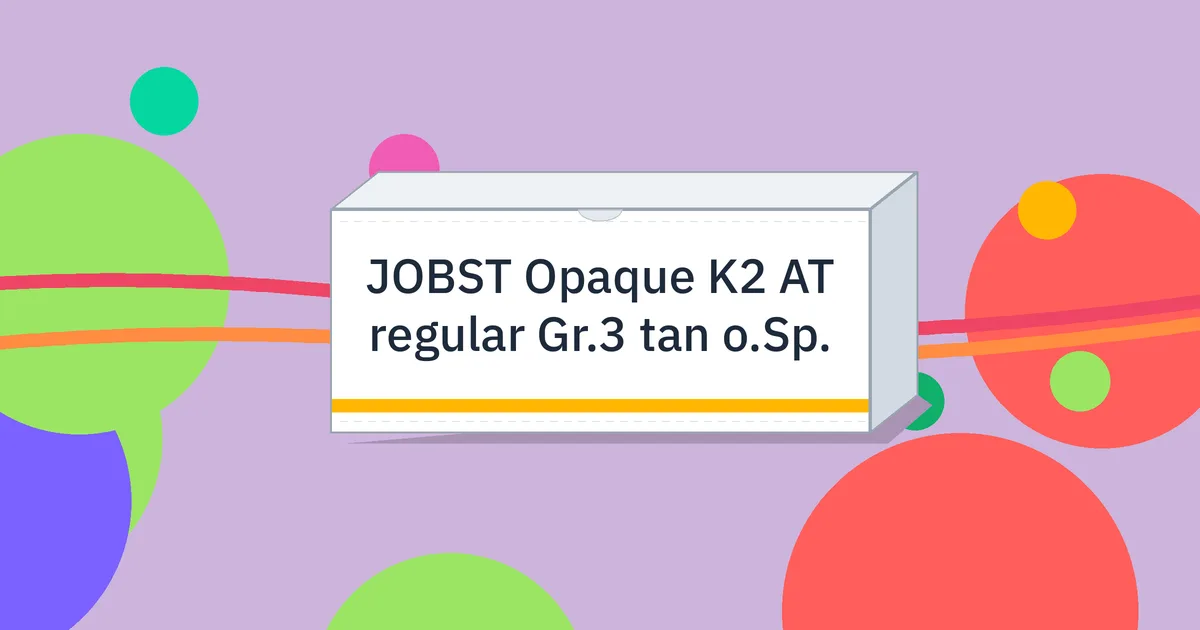 Symbolbild: Packung mit der Aufschrift JOBST Opaque K2 AT regular Gr.3 tan o.Sp. (PZN 16289600) – Verfügbarkeit und Bezug in Apotheken in Frankfurt am Main