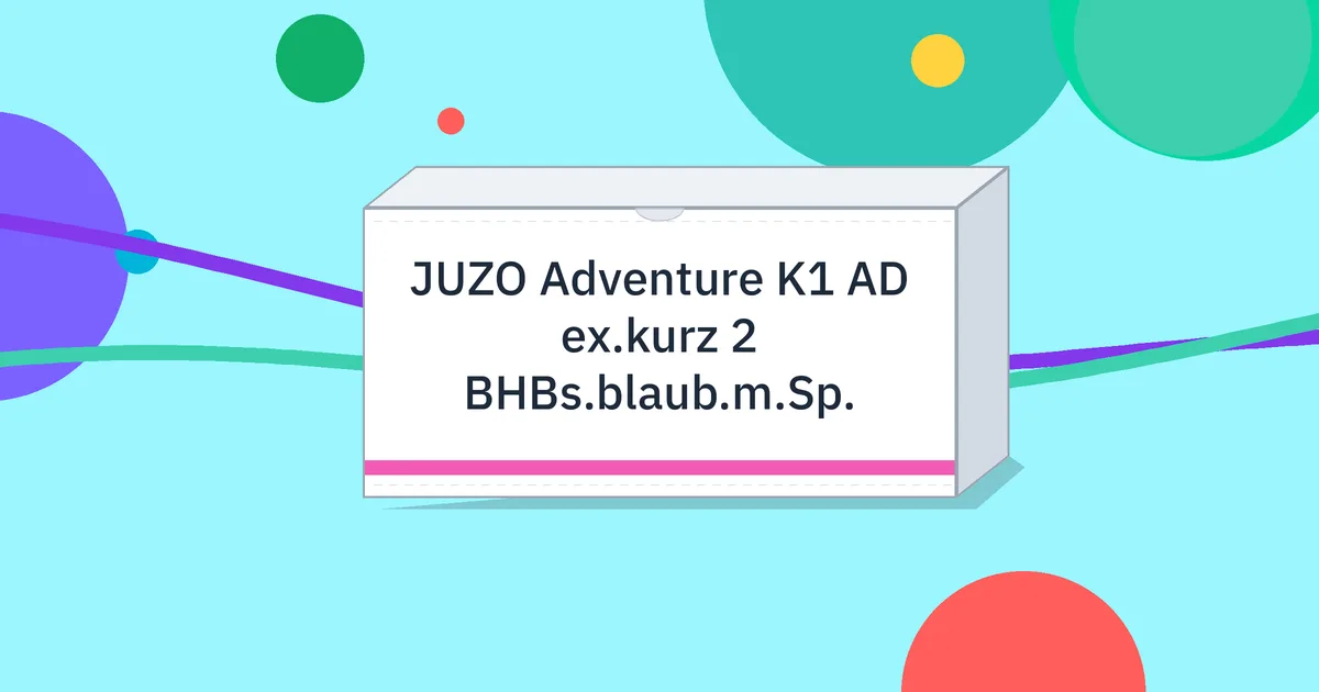 Symbolbild: Packung mit der Aufschrift JUZO Adventure K1 AD ex.kurz 2 BHBs.blaub.m.Sp. (PZN 16345586) – Verfügbarkeit und Bezug in Apotheken in Frankfurt am Main