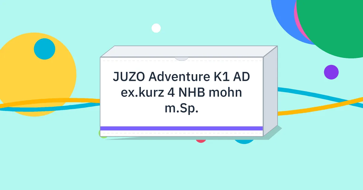 Symbolbild: Packung mit der Aufschrift JUZO Adventure K1 AD ex.kurz 4 NHB mohn m.Sp. (PZN 14975633) – Verfügbarkeit und Bezug in Apotheken in Frankfurt am Main