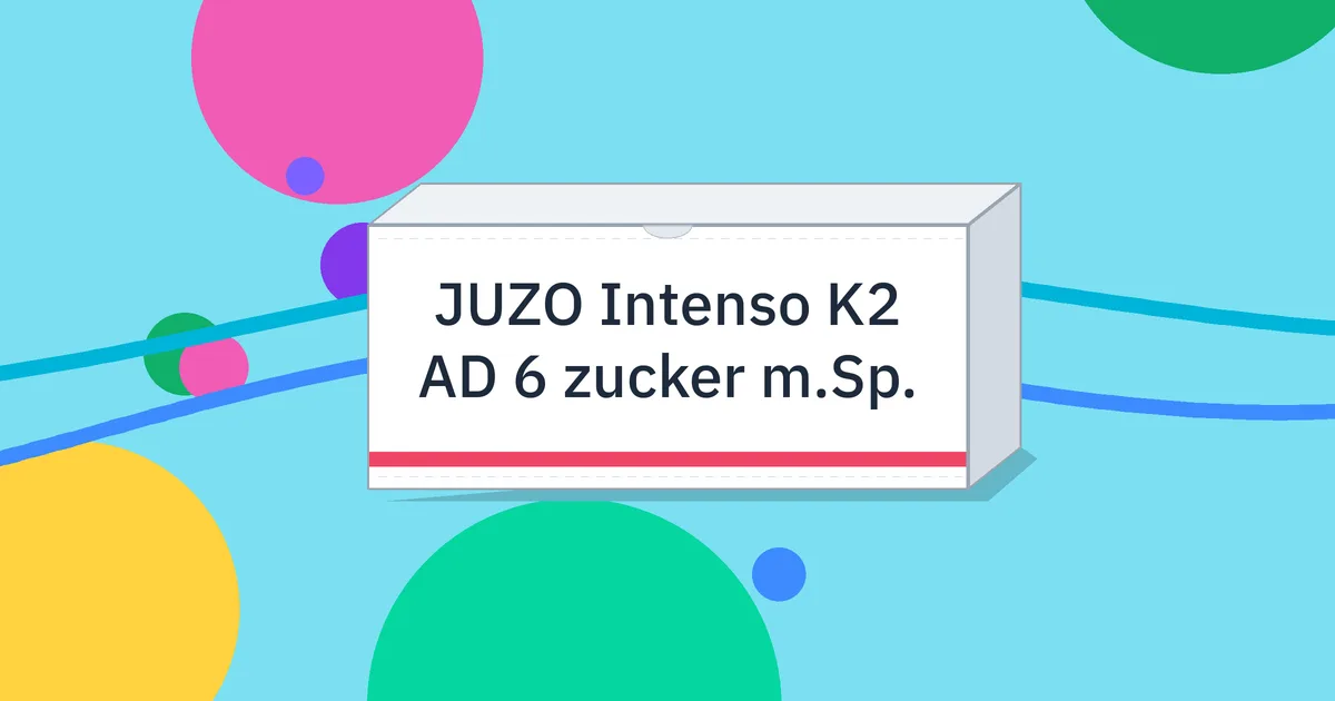 Symbolbild: Packung mit der Aufschrift JUZO Intenso K2 AD 6 zucker m.Sp. (PZN 18606051) – Verfügbarkeit und Bezug in Apotheken in Frankfurt am Main