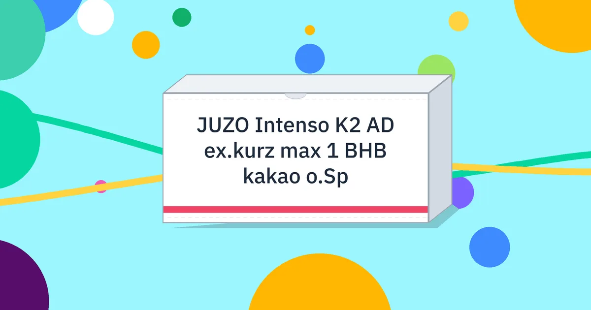 Symbolbild: Packung mit der Aufschrift JUZO Intenso K2 AD ex.kurz max 1 BHB kakao o.Sp (PZN 18624706) – Verfügbarkeit und Bezug in Apotheken in Frankfurt am Main