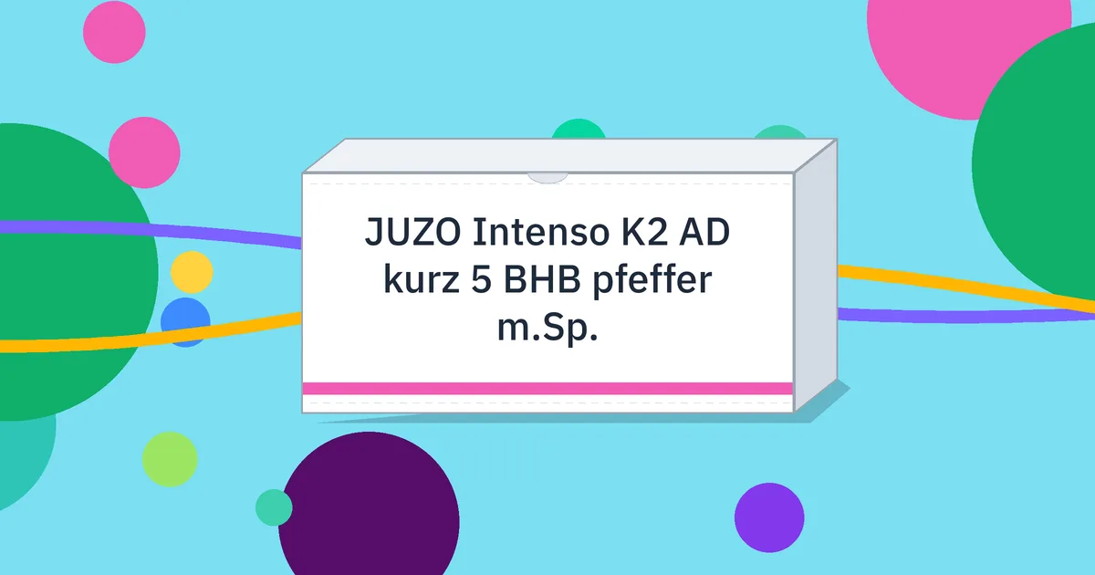 Symbolbild: Packung mit der Aufschrift JUZO Intenso K2 AD kurz 5 BHB pfeffer m.Sp. (PZN 18614352) – Verfügbarkeit und Bezug in Apotheken in Frankfurt am Main