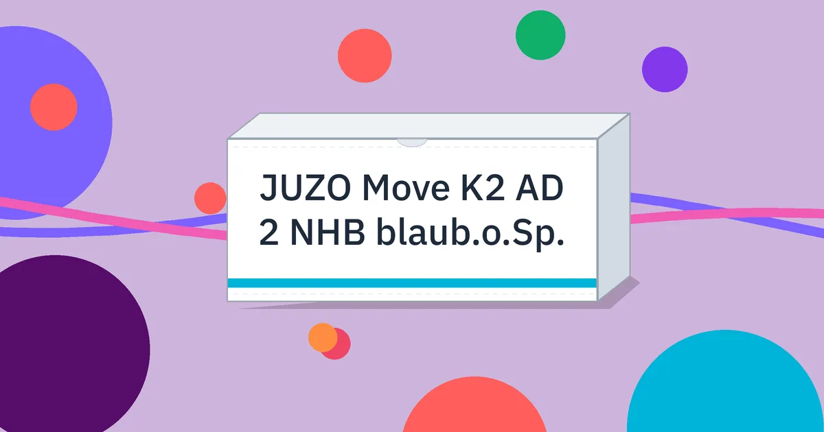 Symbolbild: Packung mit der Aufschrift JUZO Move K2 AD 2 NHB blaub.o.Sp. (PZN 18539685) – Verfügbarkeit und Bezug in Apotheken in Frankfurt am Main