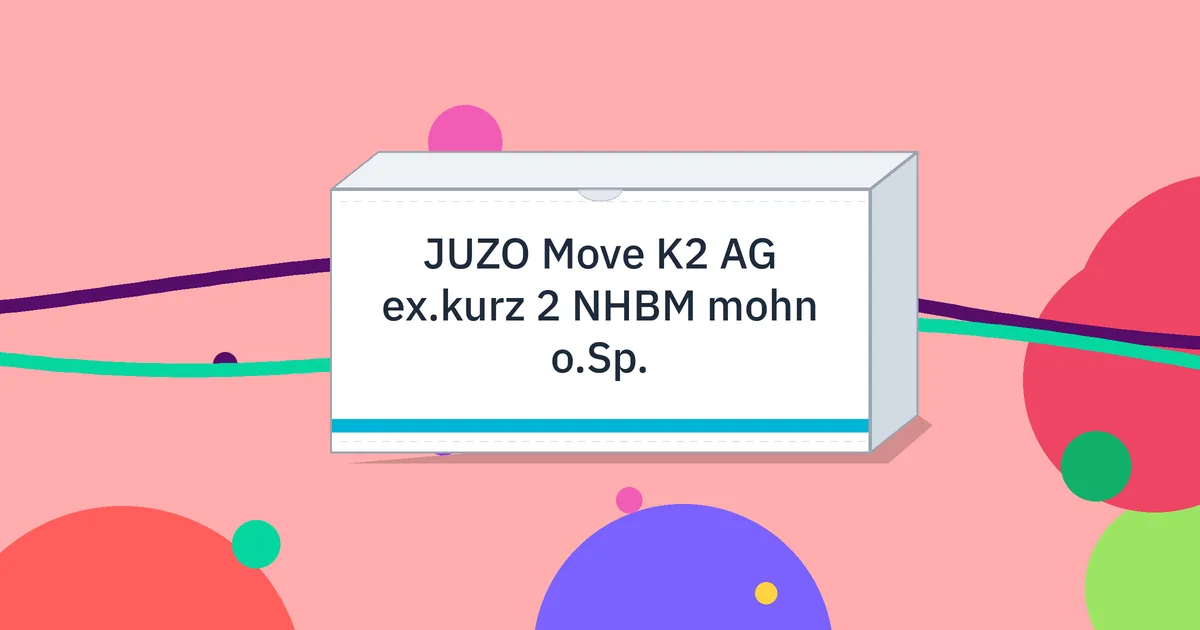 Symbolbild: Packung mit der Aufschrift JUZO Move K2 AG ex.kurz 2 NHBM mohn o.Sp. (PZN 18564832) – Verfügbarkeit und Bezug in Apotheken in Frankfurt am Main