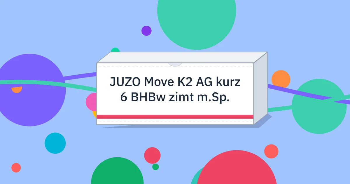 Symbolbild: Packung mit der Aufschrift JUZO Move K2 AG kurz 6 BHBw zimt m.Sp. (PZN 18528405) – Verfügbarkeit und Bezug in Apotheken in Frankfurt am Main
