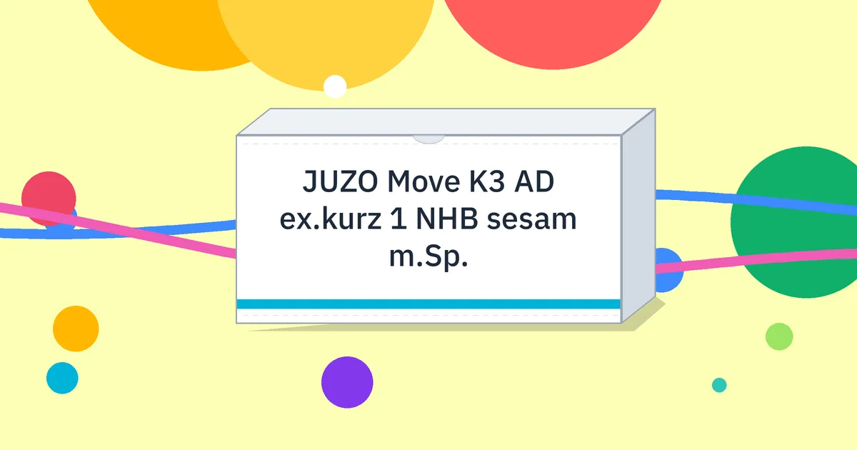 Symbolbild: Packung mit der Aufschrift JUZO Move K3 AD ex.kurz 1 NHB sesam m.Sp. (PZN 18569516) – Verfügbarkeit und Bezug in Apotheken in Frankfurt am Main