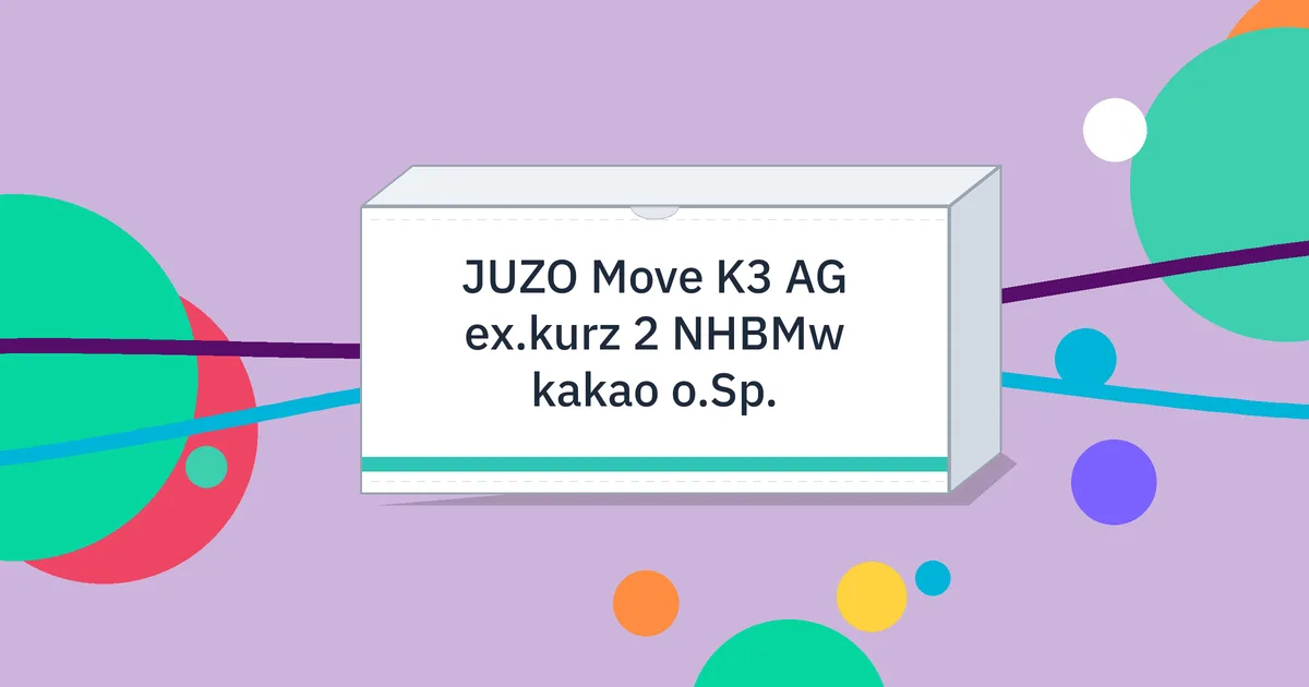 Symbolbild: Packung mit der Aufschrift JUZO Move K3 AG ex.kurz 2 NHBMw kakao o.Sp. (PZN 18596826) – Verfügbarkeit und Bezug in Apotheken in Frankfurt am Main