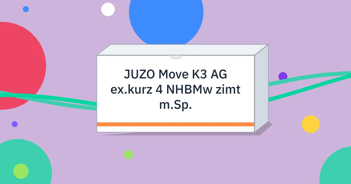 Symbolbild: Packung mit der Aufschrift JUZO Move K3 AG ex.kurz 4 NHBMw zimt m.Sp. (PZN 18582876) – Verfügbarkeit und Bezug in Apotheken in Frankfurt am Main