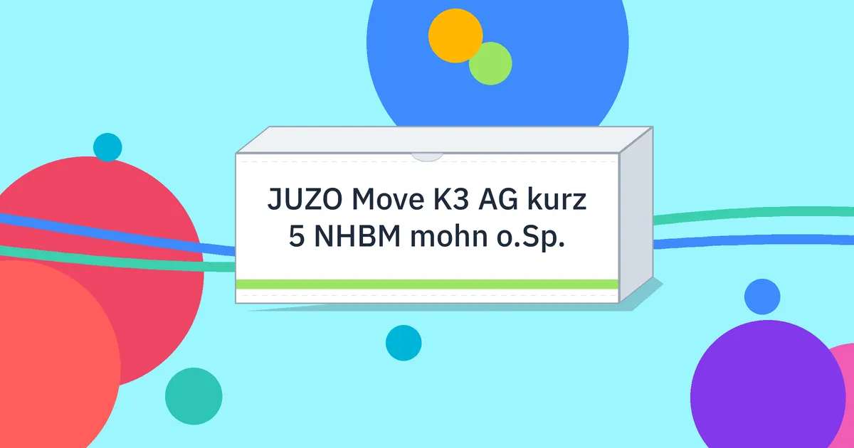 Symbolbild: Packung mit der Aufschrift JUZO Move K3 AG kurz 5 NHBM mohn o.Sp. (PZN 18592633) – Verfügbarkeit und Bezug in Apotheken in Frankfurt am Main