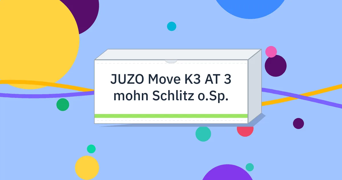 Symbolbild: Packung mit der Aufschrift JUZO Move K3 AT 3 mohn Schlitz o.Sp. (PZN 20679732) – Verfügbarkeit und Bezug in Apotheken in Frankfurt am Main