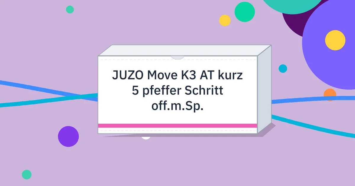 Symbolbild: Packung mit der Aufschrift JUZO Move K3 AT kurz 5 pfeffer Schritt off.m.Sp. (PZN 20683509) – Verfügbarkeit und Bezug in Apotheken in Frankfurt am Main