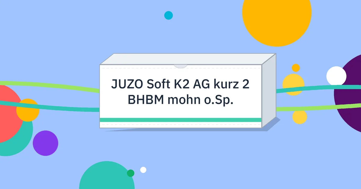 Symbolbild: Packung mit der Aufschrift JUZO Soft K2 AG kurz 2 BHBM mohn o.Sp. (PZN 14861823) – Verfügbarkeit und Bezug in Apotheken in Frankfurt am Main