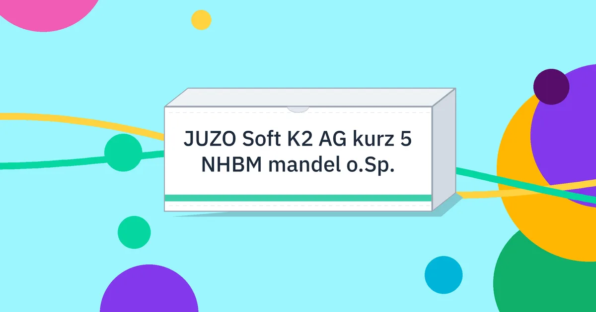 Symbolbild: Packung mit der Aufschrift JUZO Soft K2 AG kurz 5 NHBM mandel o.Sp. (PZN 14998491) – Verfügbarkeit und Bezug in Apotheken in Frankfurt am Main