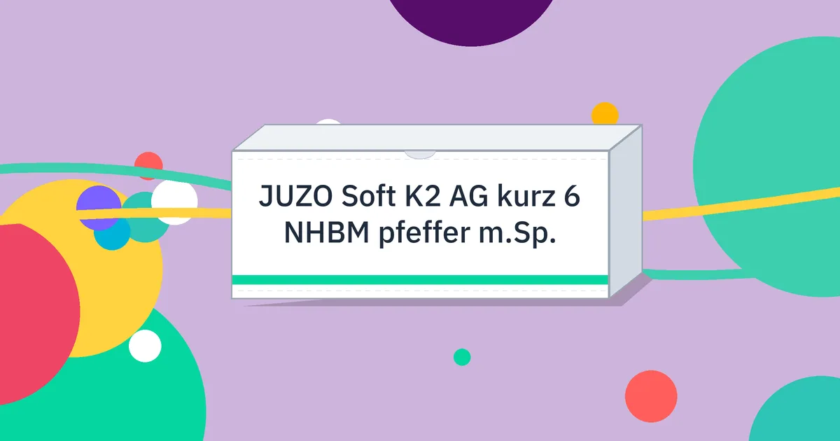 Symbolbild: Packung mit der Aufschrift JUZO Soft K2 AG kurz 6 NHBM pfeffer m.Sp. (PZN 14998640) – Verfügbarkeit und Bezug in Apotheken in Frankfurt am Main