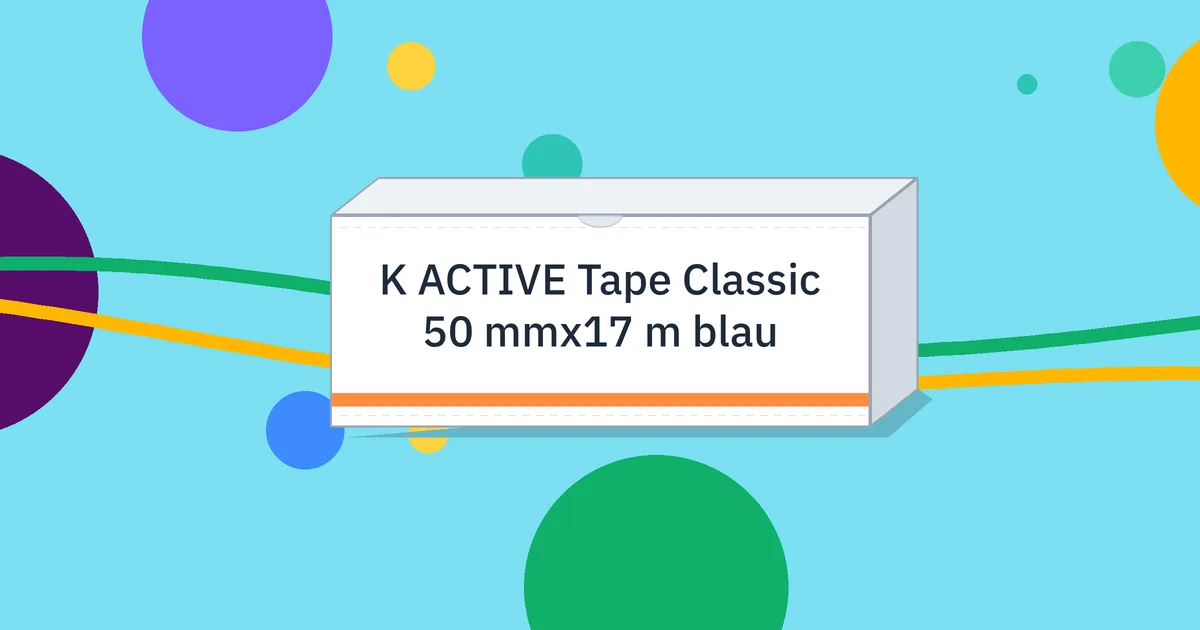 Symbolbild: Packung mit der Aufschrift K ACTIVE Tape Classic 50 mmx17 m blau (PZN 06936234) – Verfügbarkeit und Bezug in Apotheken in Frankfurt am Main