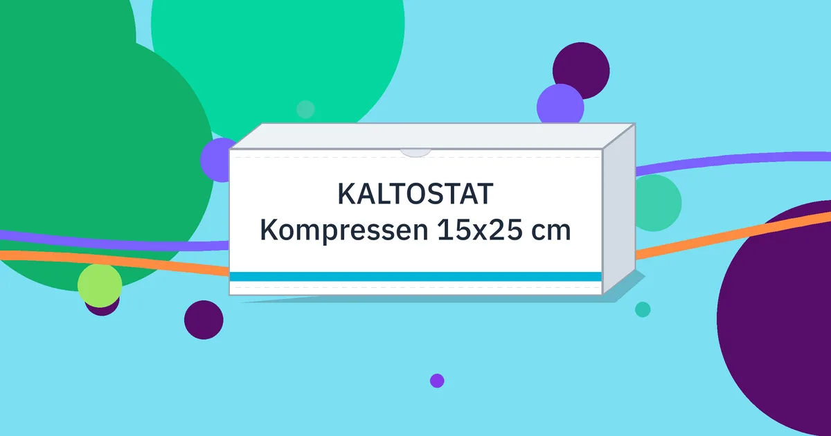 Symbolbild: Packung mit der Aufschrift KALTOSTAT Kompressen 15x25 cm (PZN 07511318) – Verfügbarkeit und Bezug in Apotheken in Frankfurt am Main