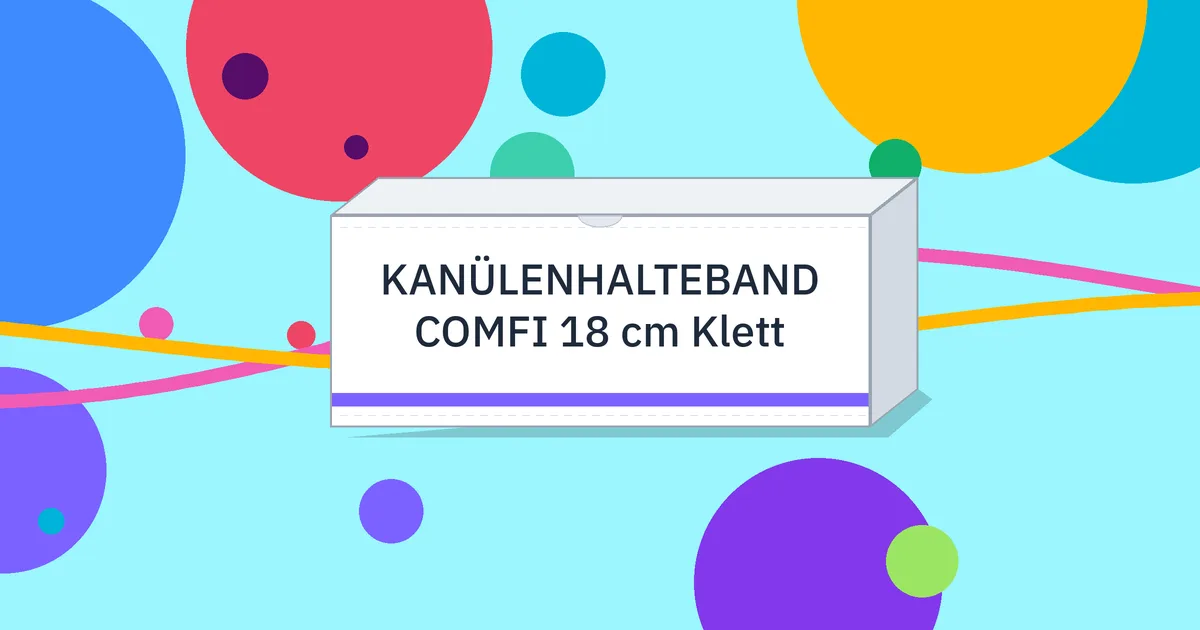 Symbolbild: Packung mit der Aufschrift KANÜLENHALTEBAND COMFI 18 cm Klett (PZN 12542462) – Verfügbarkeit und Bezug in Apotheken in Frankfurt am Main