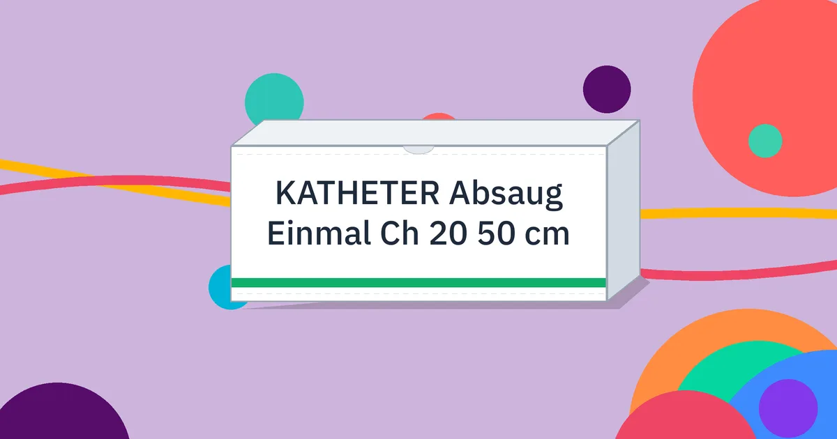 Symbolbild: Packung mit der Aufschrift KATHETER Absaug Einmal Ch 20 50 cm (PZN 02441518) – Verfügbarkeit und Bezug in Apotheken in Frankfurt am Main