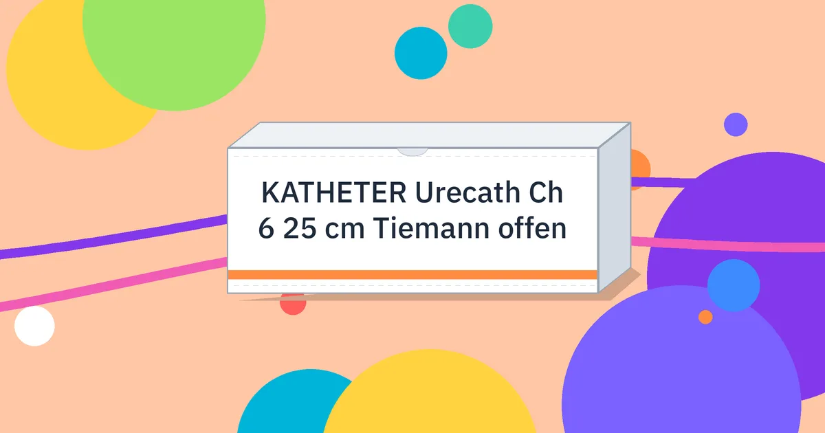 Symbolbild: Packung mit der Aufschrift KATHETER Urecath Ch 6 25 cm Tiemann offen (PZN 03384946) – Verfügbarkeit und Bezug in Apotheken in Frankfurt am Main