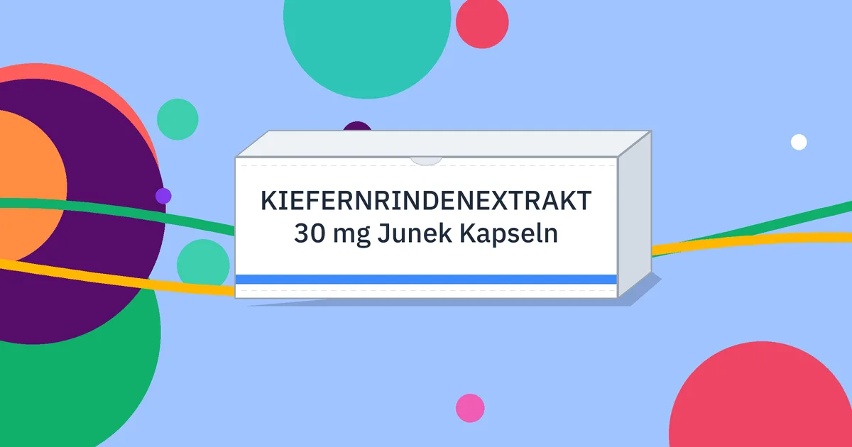 Symbolbild: Packung mit der Aufschrift KIEFERNRINDENEXTRAKT 30 mg Junek Kapseln (PZN 01644857) – Verfügbarkeit und Bezug in Apotheken in Frankfurt am Main